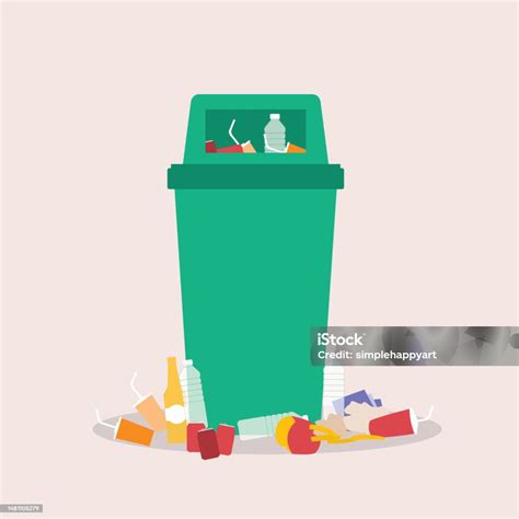 초록색 쓰레기통은 넘쳐나는 쓰레기와 사방에 쓰레기로 가득 차 있습니다 지저분한에 대한 스톡 벡터 아트 및 기타 이미지 지저분한 캔 0명 Istock