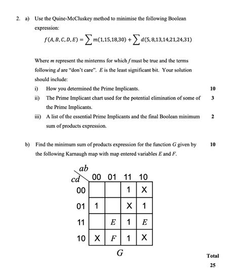 Solved 2 A Use The Quine Mccluskey Method To Minimise The