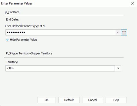 enter parameter values dialog logi analytics