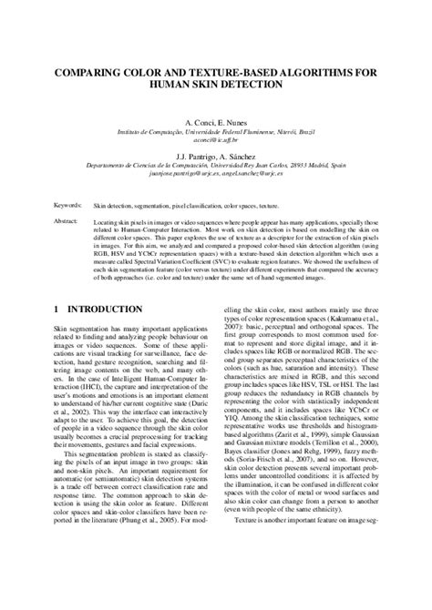 Pdf Comparing Color And Texture Based Algorithms For Human Skin Detection