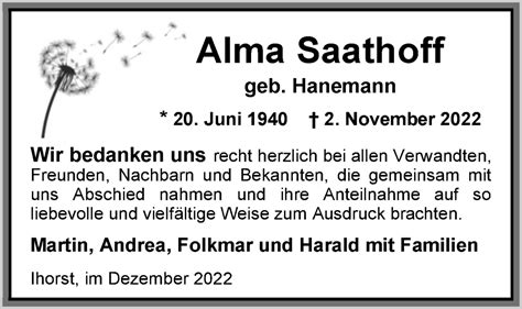 Traueranzeigen Von Alma Saathoff Nordwest Trauerde