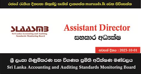 Assistant Director Sri Lanka Accounting And Auditing Standards Monitoring Board