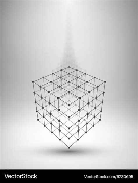 Wireframe Box Cube With Connected Lines And Dots Vector Image