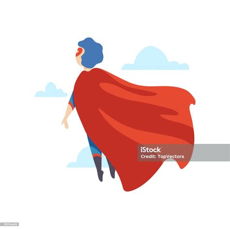 슈퍼 히어로 의상 비행 뒷 전망 슈퍼 아이 캐릭터 마스크 빨간 케이프 벡터 일러스트 레이 션을 착용 하는 소년 귀여운에 대한 스톡 벡터 아트 및 기타 이미지 Istock