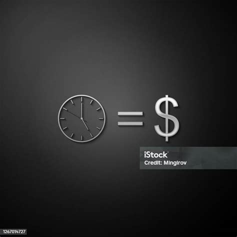 실버 타임은 검은 색 배경에 고립 된 돈 아이콘입니다 돈은 시간입니다 효과적인 시간 관리 시간을 돈으로 변환합니다 긴 그림자