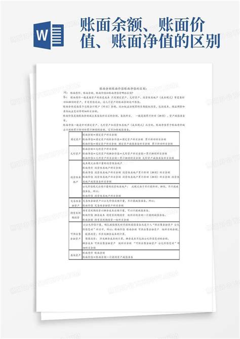 账面余额、账面价值、账面净值的区别word模板下载编号qjjkazxv熊猫办公