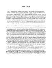 EULOGY FOR MYSELF Docx EULOGY FOR MYSELF BY TRYSHA MAE V TUMACDER What A Strange Idea To