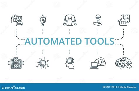 Automated Tools Thin Line Icon Set Monochrome Simple Automated Tools Icon Collection Augmented