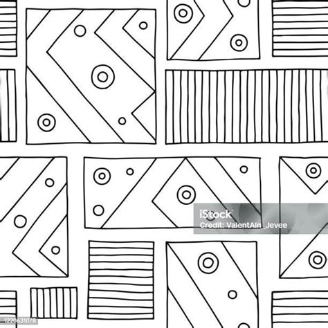원활한 벡터 패턴 사각형 사각형 선 점으로 그려진 흑백 기하학적 손 배경 벽지 포장 포장 직물인쇄 검은색에 대한 스톡 벡터 아트 및 기타 이미지 Istock