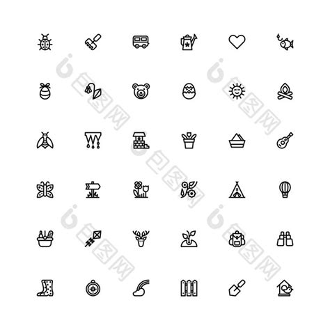 夏天的黑色线条设置图标图片 包图网企业站