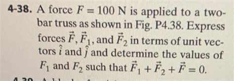 Solved 4 38 A Force F 100 N Is Applied To A Two Bar