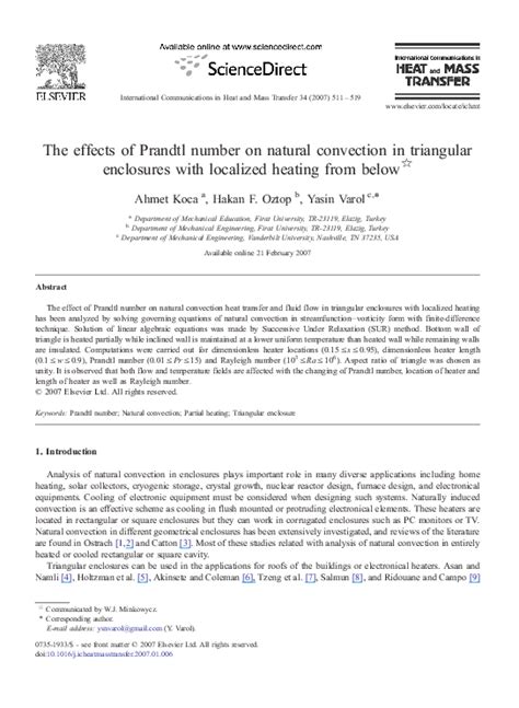 Pdf The Effects Of Prandtl Number On Natural Convection In Triangular