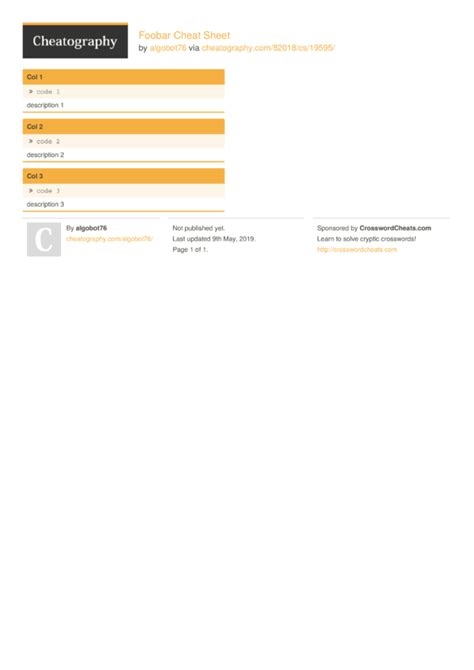 Foobar Cheat Sheet By Algobot76 Download Free From Cheatography Cheat