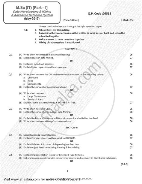 Data Warehousing And Mining 2016 2017 M Sc Computer Sciences Semester 1