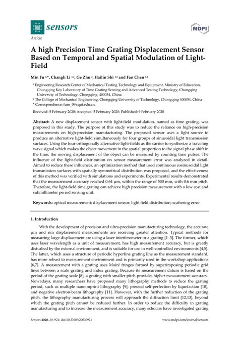 Pdf A High Precision Time Grating Displacement Sensor Based On Temporal And Spatial Modulation