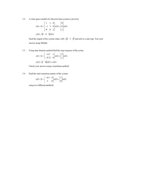 A State Space Model Of A Discrete Time System Is