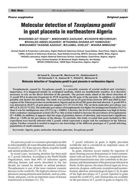 Pdf Molecular Detection Of Toxoplasma Gondii In Goat Placenta In Northeastern Algeria