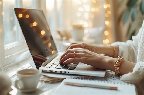 Female Hands Are Typing On A Laptop Keyboard Close Up Stock Illustration Illustration Of