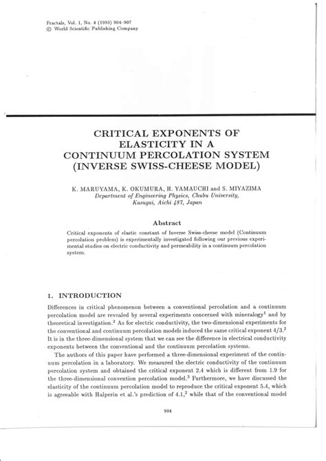 Pdf Critical Exponents Of Elasticity In A Continuum Percolation