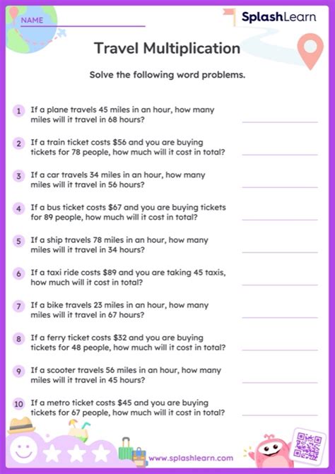 multiply two 2 digit numbers travel word problems worksheet