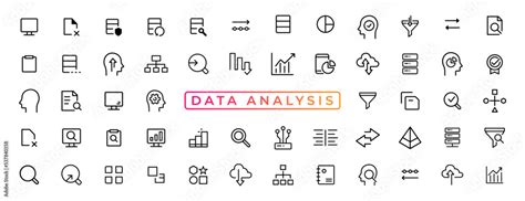 Big Data Analysis Thin Line Icon Set Data Processing Outline Pictograms For Website And Mobile