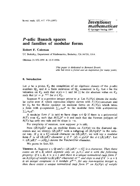 Fillable Online P Adic Banach Spaces And Families Of Modular Forms Fax Email Print Pdffiller