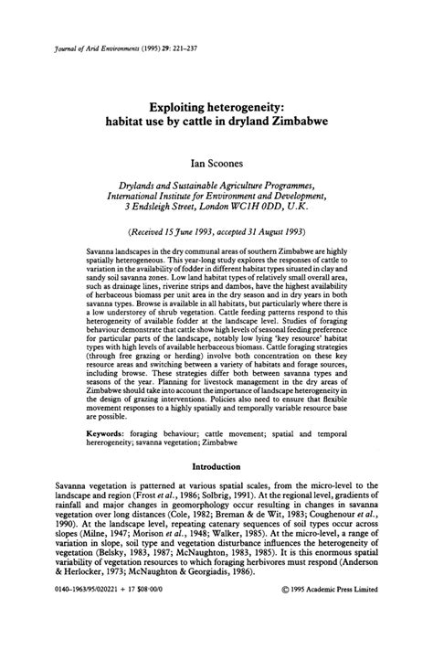 Pdf Exploiting Heterogeneity Habitat Use By Cattle In Dryland Zimbabwe