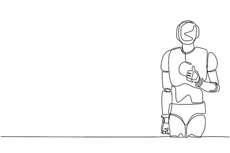 Premium Vector Continuous One Line Drawing Robot Standing With Thumb