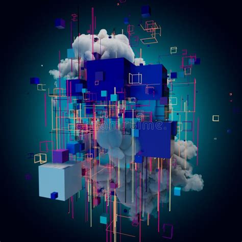 Vibrant Geometry A Colorful Cloud Of Shapes In The Dark Depths Stock