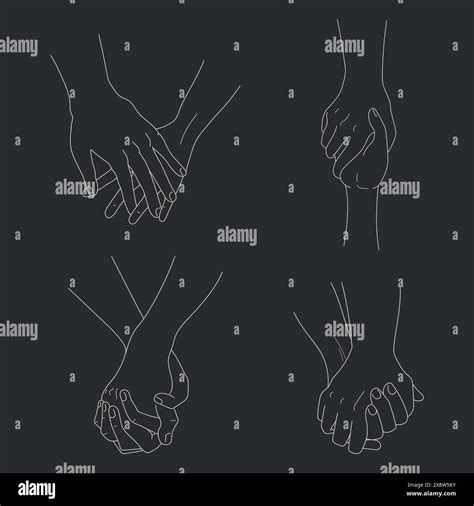 Hand Drawn Hands Of Couple On Dark Background Hand In Hand Contour Drawing Outline Holding