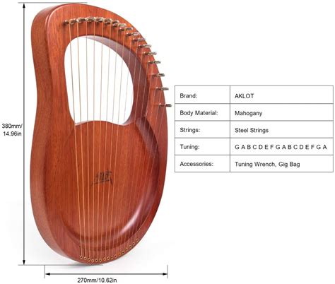 Lyre Harp Aklot 16 Metal Strings Mahogany Lye Harp With Tuning Wrench