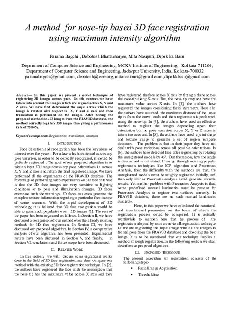 Doc A Method For Nose Tip Based 3d Face Registration Using Maximum Intensity Algorithm
