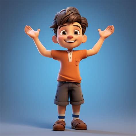 Premium Photo Character Cartoon Boy Points His Finger At An Empty