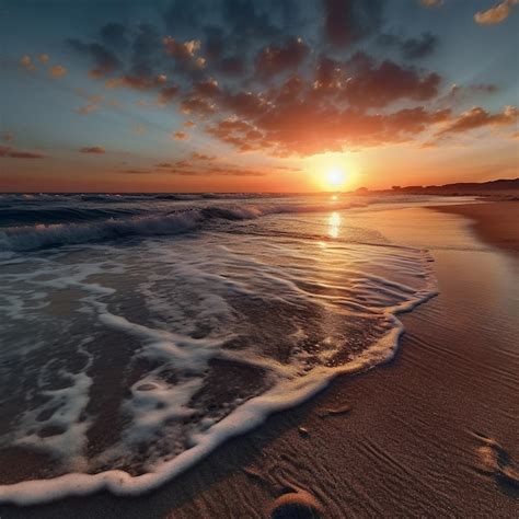 Premium Photo Shining Sand Beach Calm Flat Sea Clear Sky Sunset