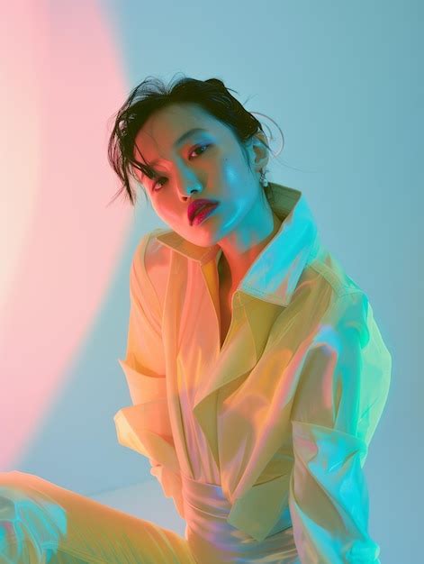 Futuristic Portrait Of A Pretty Asian Model Posing A Neon Light
