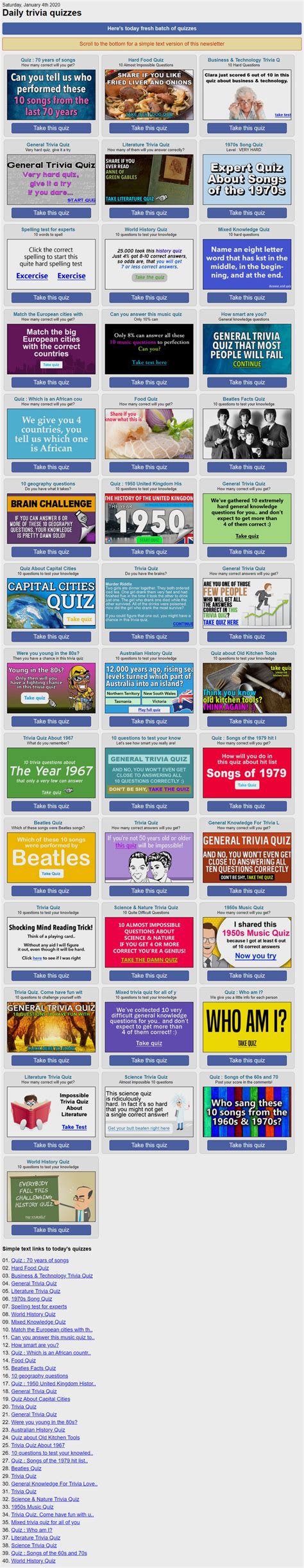 Daily Trivia Quizzes In Your Email