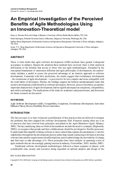 Pdf An Empirical Investigation Of The Perceived Benefits Of Agile