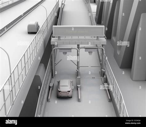 Clay Rendered Image Of An Suv Passing Through A Motorway Etc Toll Booth