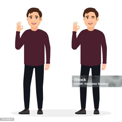 남자는 제스처 멋지다 제스처는 좋은 보여줍니다 벡터 만화 스타일의 일러스트입니다 개념에 대한 스톡 벡터 아트 및 기타 이미지