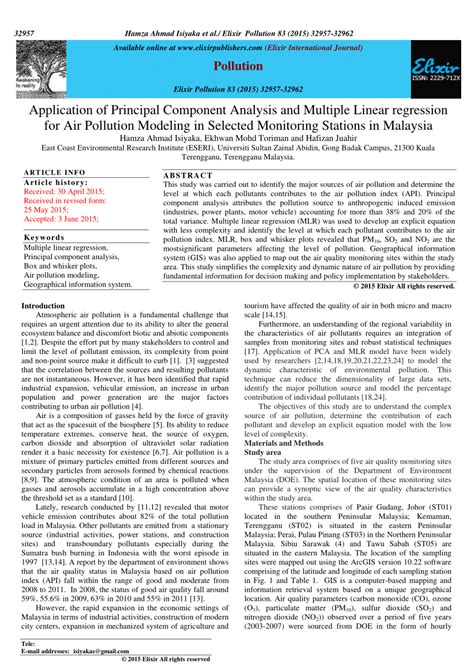 Pdf Application Of Principal Component Analysis And Multiple Linear Regression For Air