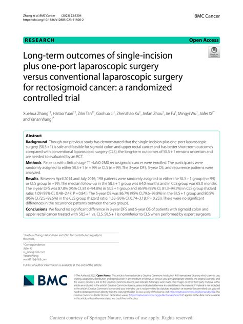 Pdf Long Term Outcomes Of Single Incision Plus One Port Laparoscopic Surgery Versus
