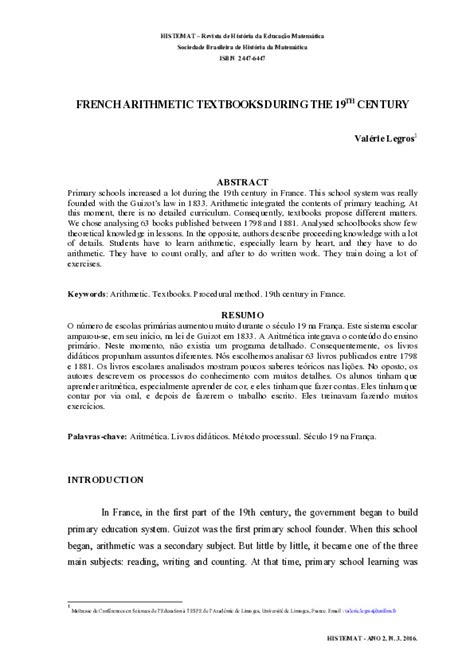 French Arithmetic Textbooks During The 19th Century Funes