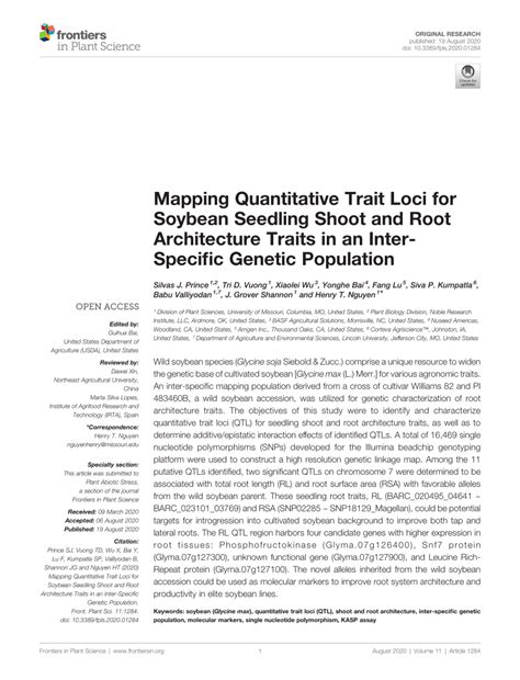 Pdf Mapping Quantitative Trait Loci For Soybean Seedling Shoot And Root Architecture Traits In