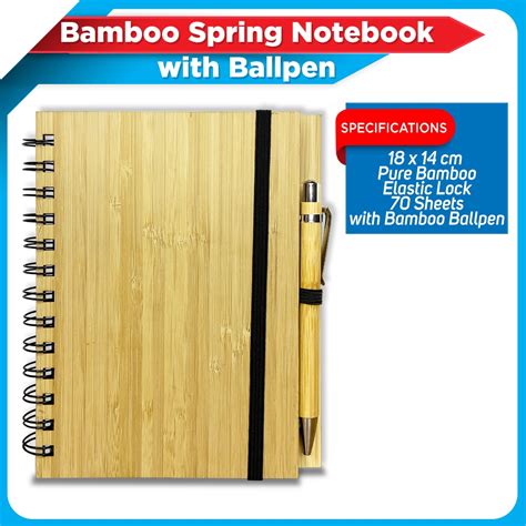 Pure Bamboo Spring Notebook With Ballpen 14cm 18cm 70 Sheets Shopee Philippines