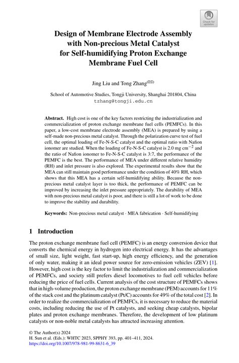 Pdf Design Of Membrane Electrode Assembly With Non Precious Metal Catalyst For Self