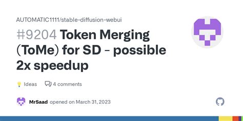 Token Merging Tome For Sd Possible 2x Speedup · Automatic1111