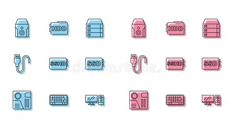 Set Line Motherboard Digital Chip Keyboard Uninterruptible Power Supply Computer Monitor