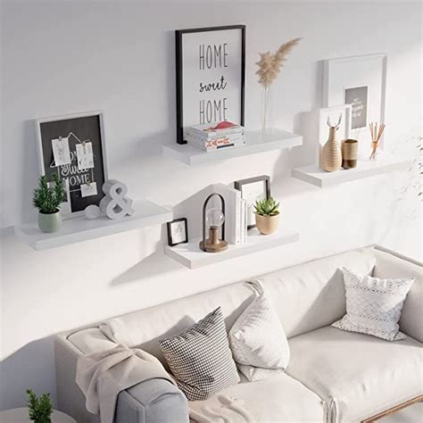 Potras White Floating Shelves For Wall 4 Sets White Wall Shelves For