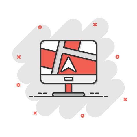 Computer Navigation Icon In Comic Style Monitor Pin Gps Cartoon Vector
