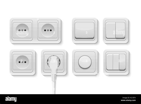 Vector Realistic White Switches And Socket Set Isolated On White